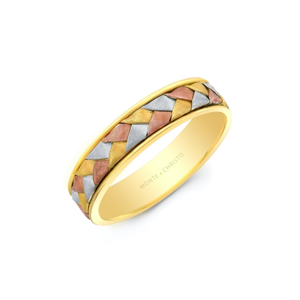 Tri-Tone Wedding Band Ring. 5mm - Monte Christo Trade Corporation