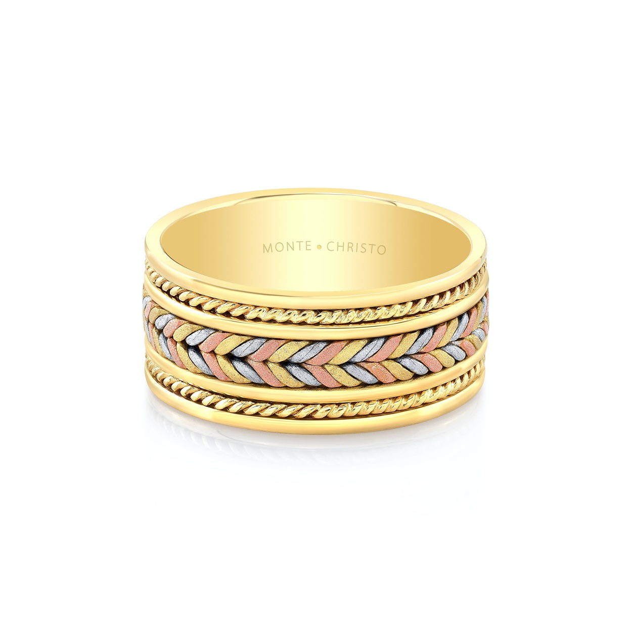 Tri-Tone Braided Rope Wedding Band. 8mm - Monte Christo Trade Corporation