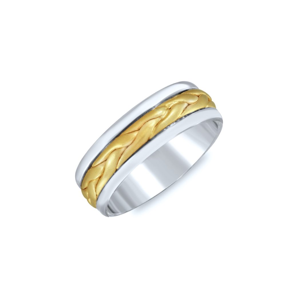Two-Tone Wide Braided Wedding Band. 6mm - Monte Christo Trade Corporation